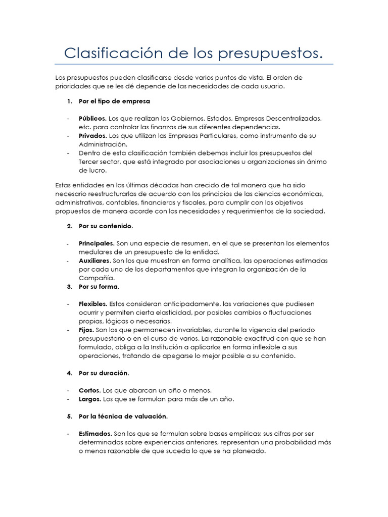 Clasificación de Los Presupuestos-2 | PDF | Presupuesto | Business