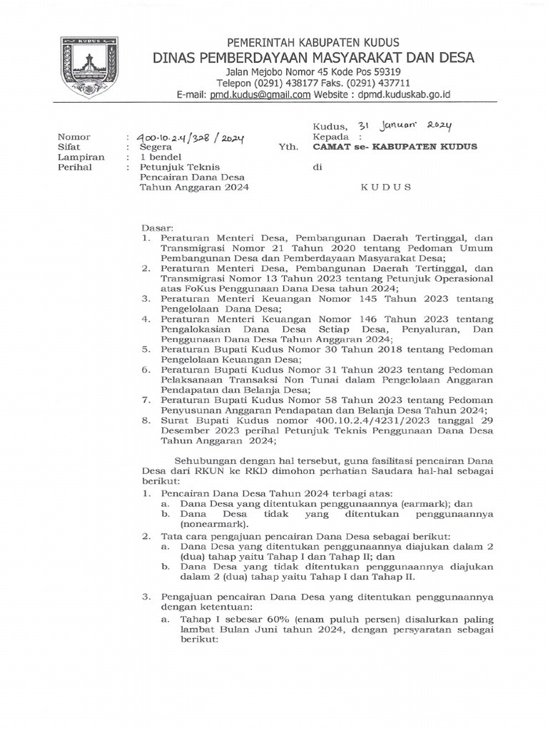 JUKNIS PENCAIRAN Dana Desa 2024 | PDF