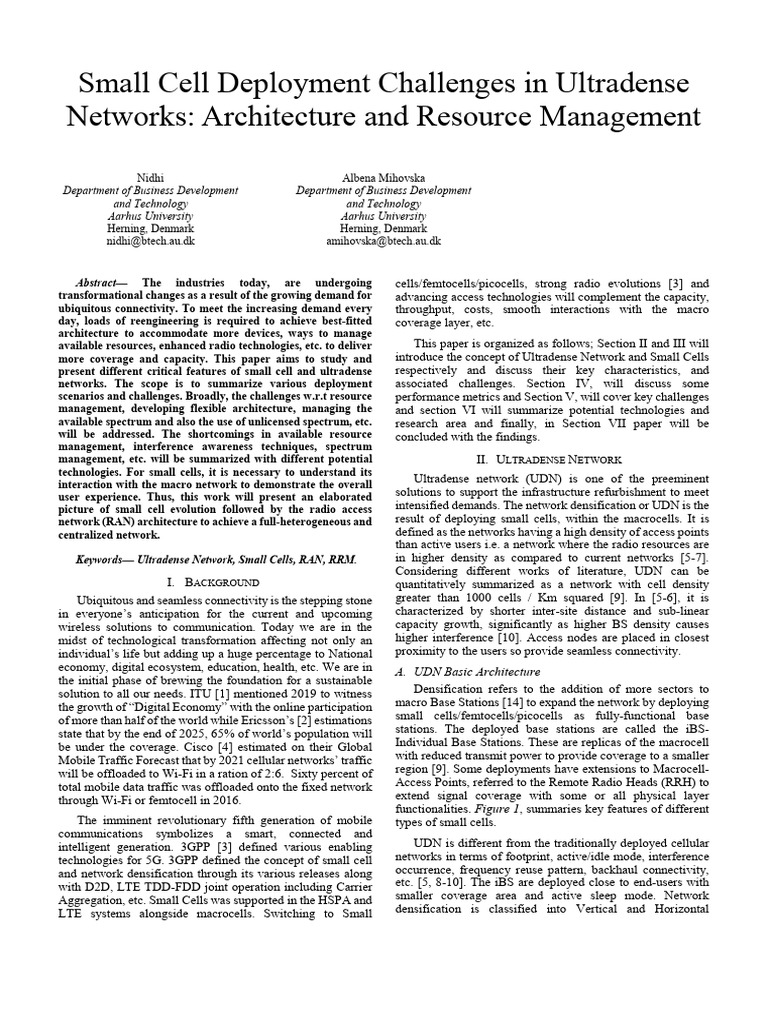 Small Cell Deployment Challenges in Ultradense Networks: Architecture and Resource Management ...