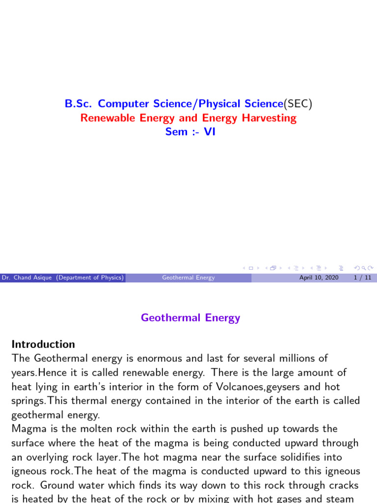 BSC (CS PS) VI Geothermal Energy | PDF | Geothermal Energy | Magma