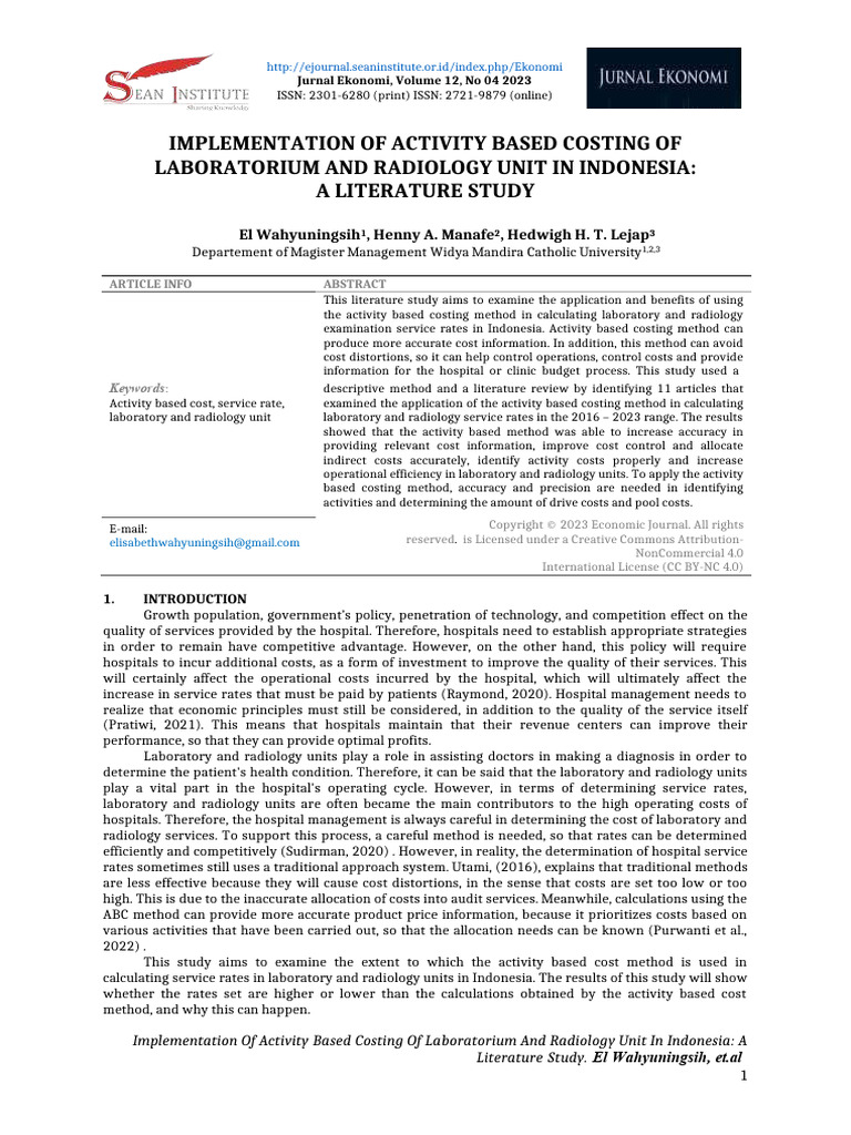 Implementation of Activity Based Costing of Laboratorium and Radiology ...