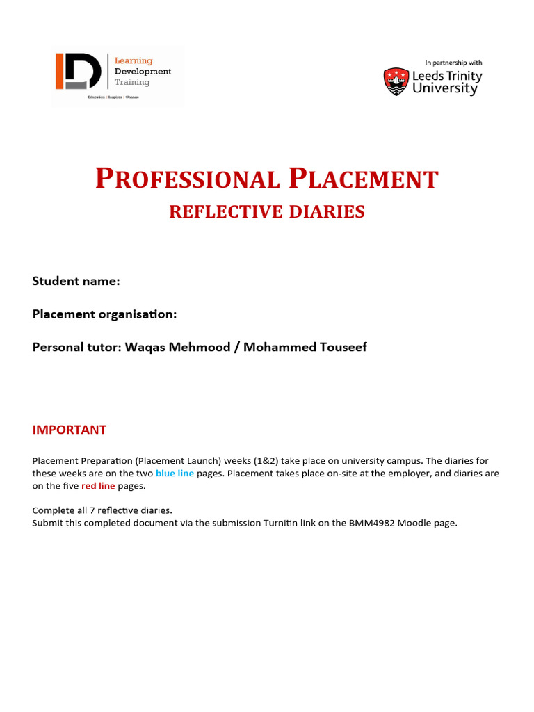 Final - BMM4982 Placement Report Reflective Diaries Template (1) | Download Free PDF ...