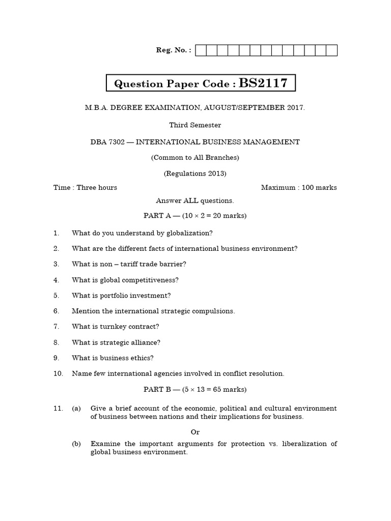 Question Paper Code:: Reg. No. | PDF | World Trade Organization ...
