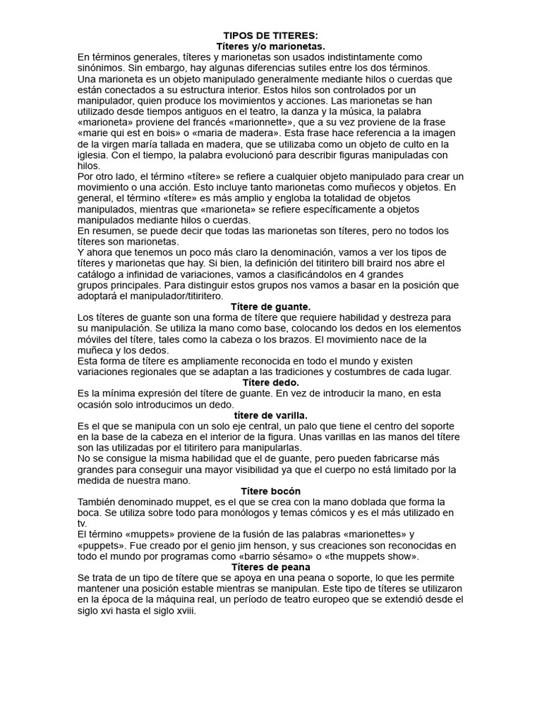 Tipos de Titeres | PDF | Marionetas | Los Muppets