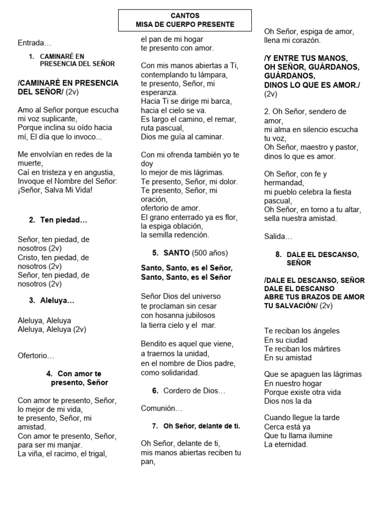 CANTOS PARA MISA CUERPO PRESENTE | PDF | Creencia religiosa y doctrina