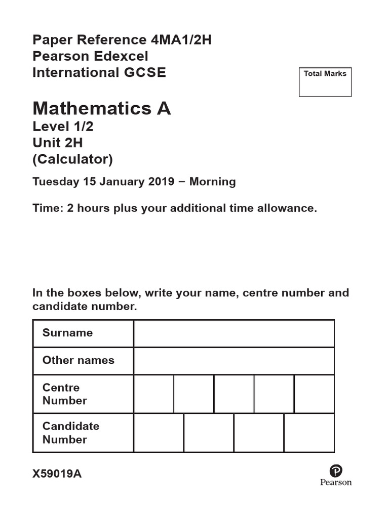 .ArchA4 18pt 4MA1 - 2H X59019A 18pt A4 4MA1 - 2H Question Paper | PDF ...