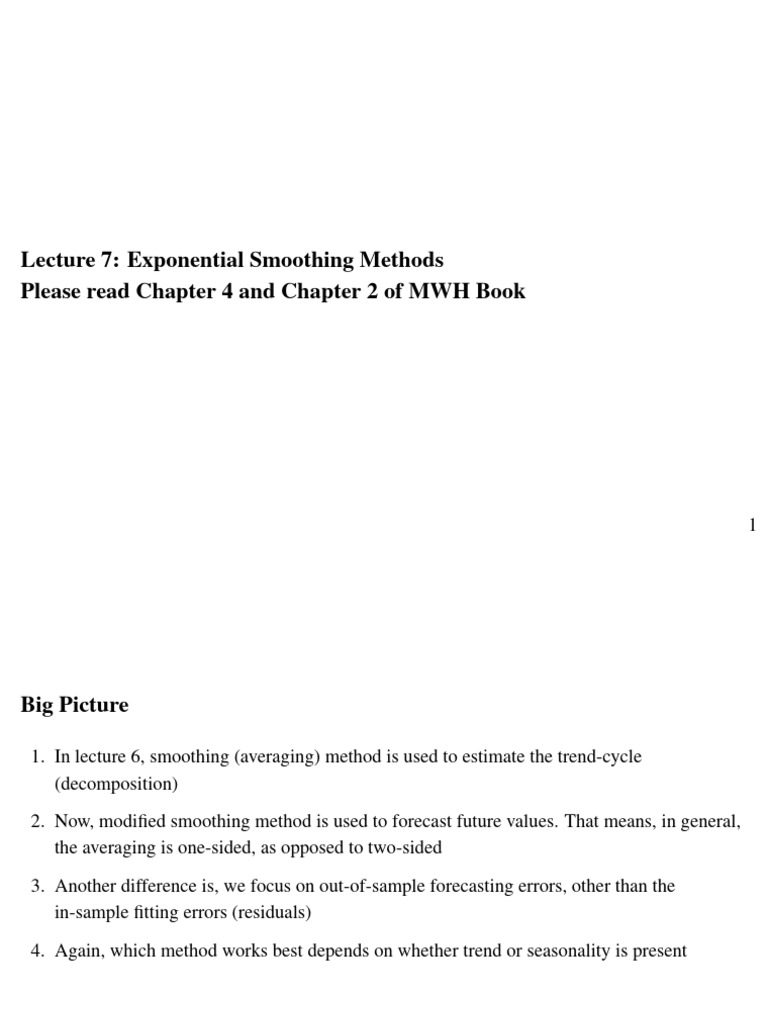 Lecture 7: Exponential Smoothing Methods Please Read Chapter 4 and Chapter 2 of MWH Book | PDF ...