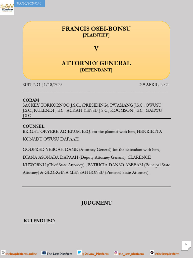 Osei Bonsu v Attorney General Case Summary | PDF | Jurisdiction ...