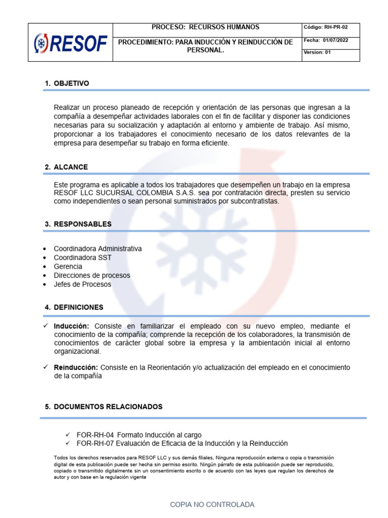 GRH-PR-02 Procedimiento para Induccion y Reinduccion Del Personal | Descargar gratis PDF ...