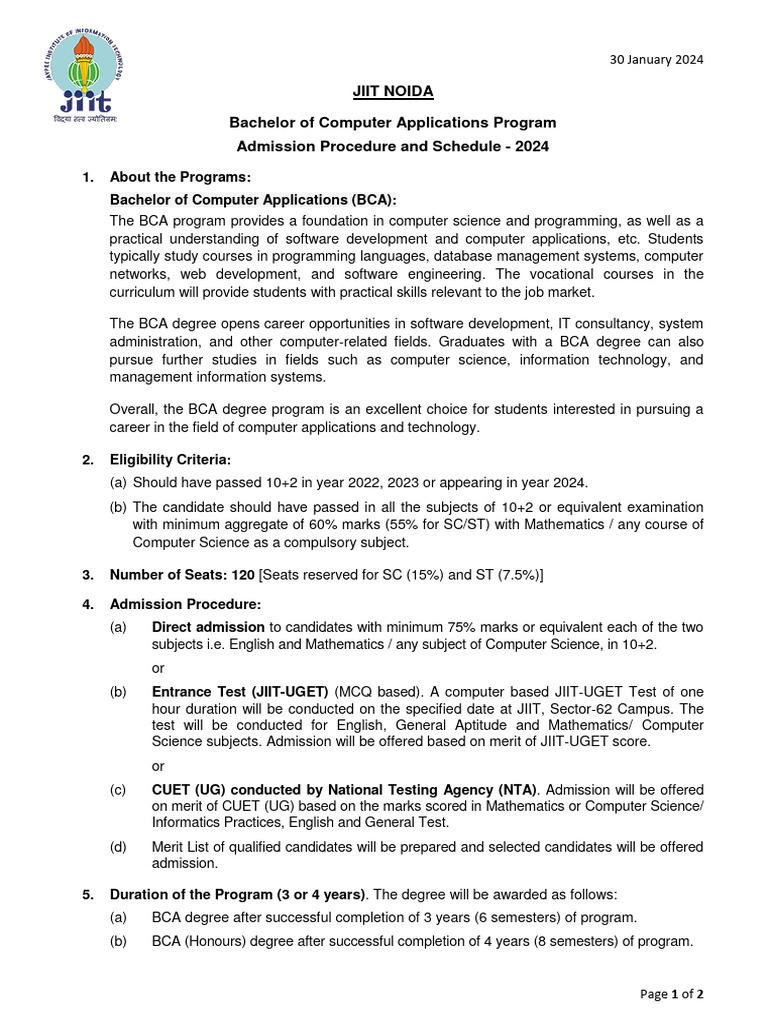 Adms Procedure BCA24 | Download Free PDF | University And College Admission | Bachelor's Degree
