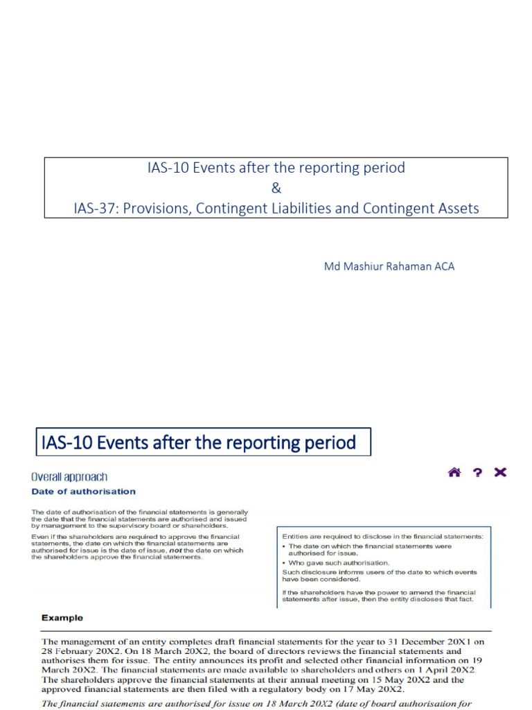 IAS-10 Event After Reporting Date & IAS-37 Provisions, Contingent ...