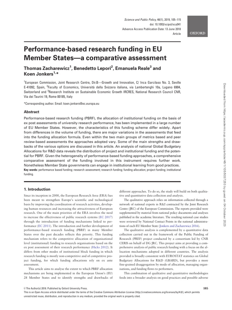 2018 - Performance-Based Research Funding in EU - Comparative Analysis ...