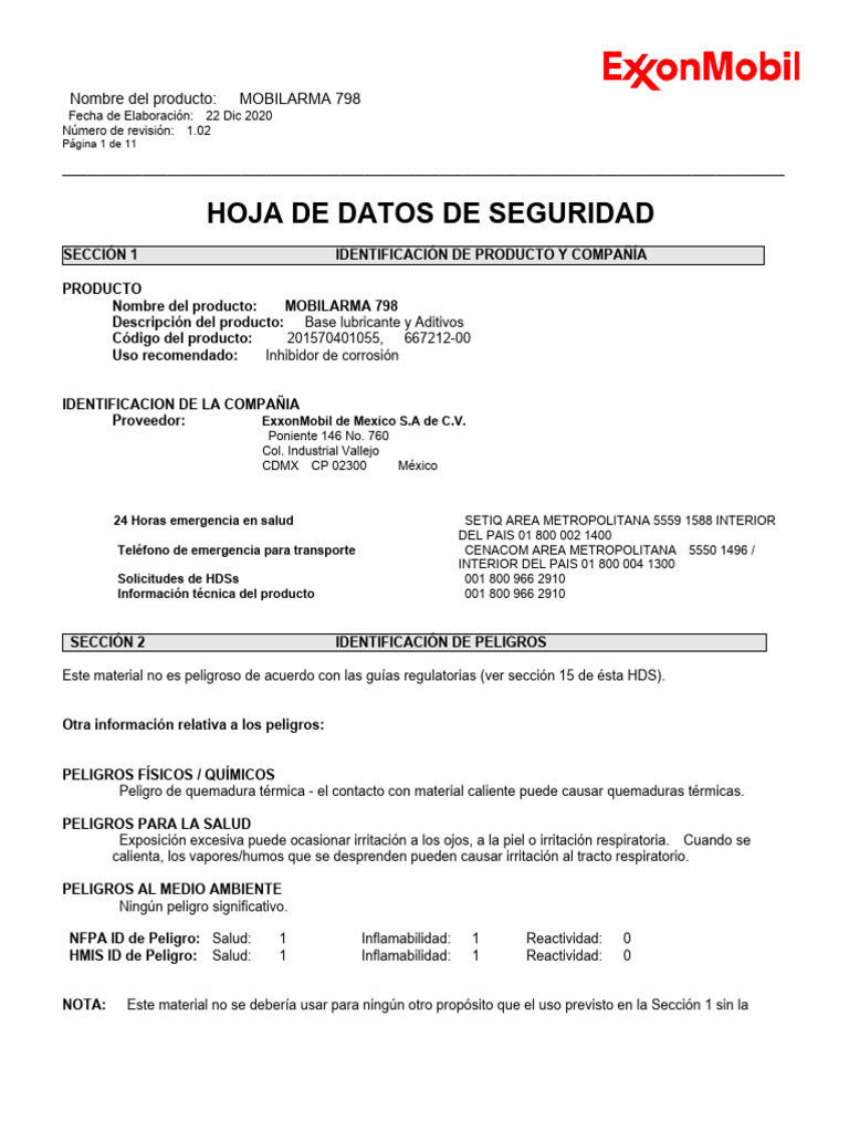 MSDS Mobilarma 798 | PDF | Guante | Ventilación (Arquitectura)