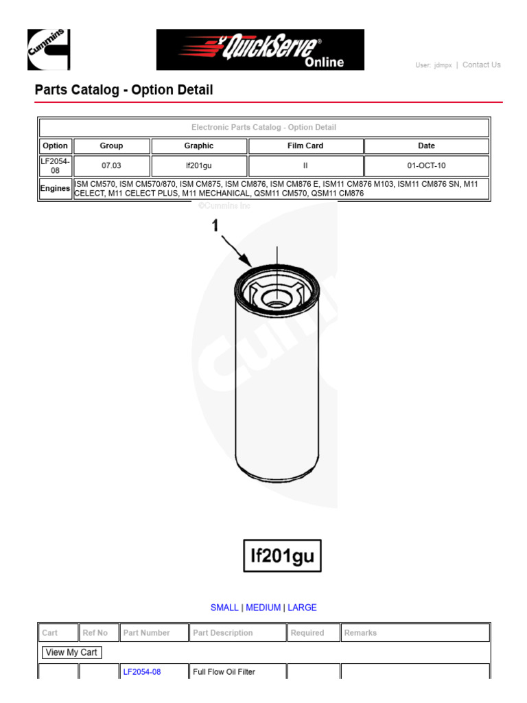 LF2054 Full Flow Oil Filter Details | PDF | Filtration