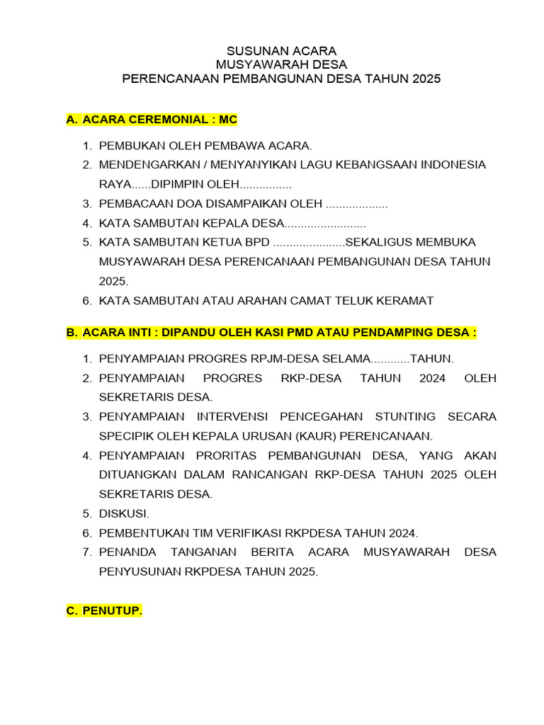 Susunan Acara Musdes. | PDF