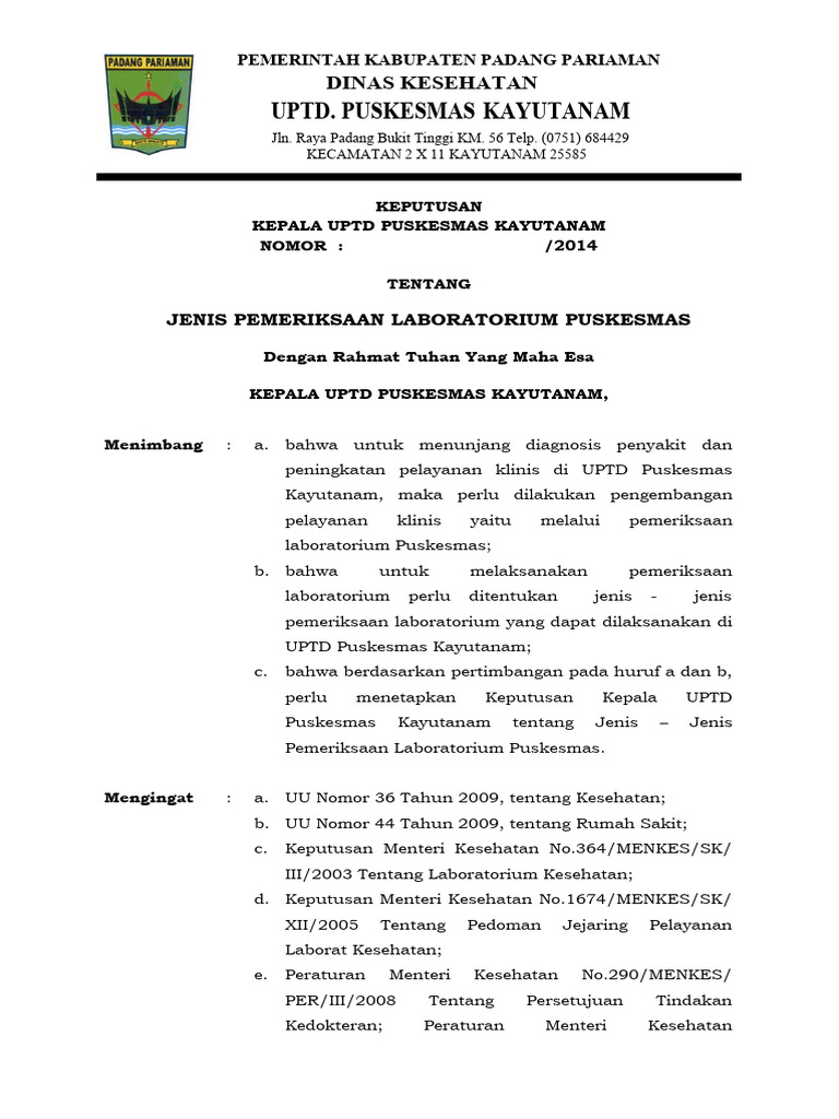 8.1.1.a SK Jenis Pemeriksaan Laborat | PDF | Pengembangan Diri | Kesehatan Holistik