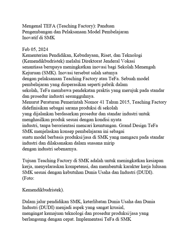 Mengenal TEFA (Teaching Factory) | PDF | Bisnis | Seni