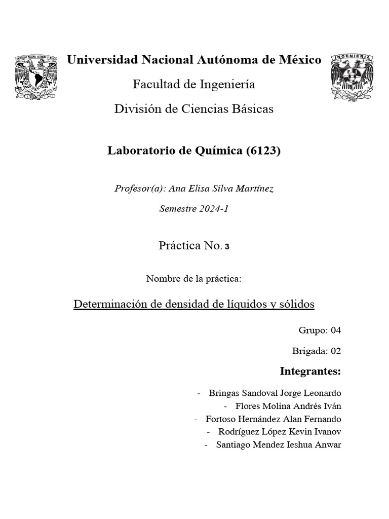 Práctica3.Fortoso Hernández - Grupo4 | PDF | Densidad | Volumen