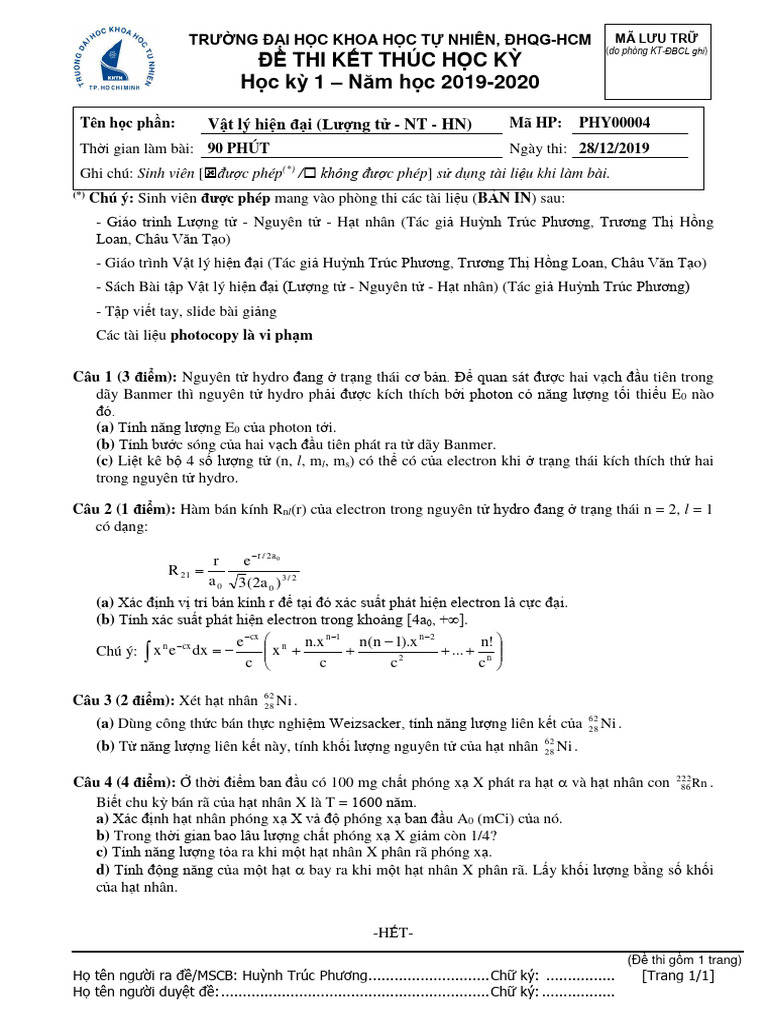 ĐỀ THI CK - HK1 - 2019 - 2020 | PDF