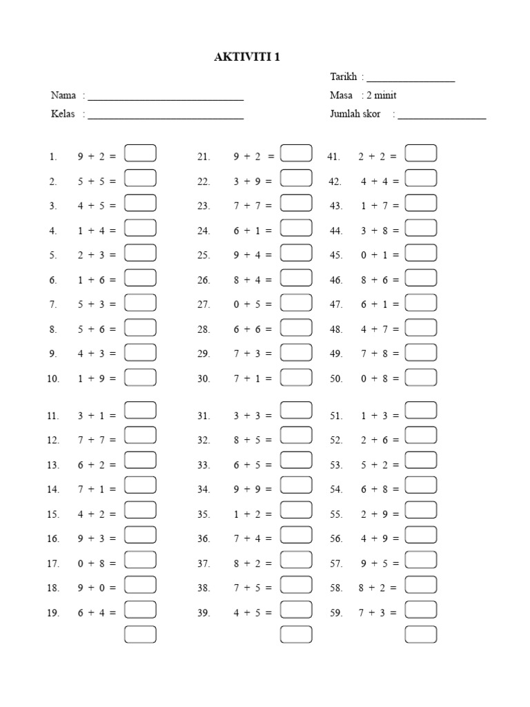 Latihan Asas Matematik Tambah Tolak Darab Bahagi | PDF