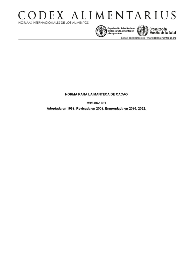 Norma CXS 86-1981 Manteca de Cacao | PDF | Alimentos | Manteca de cerdo