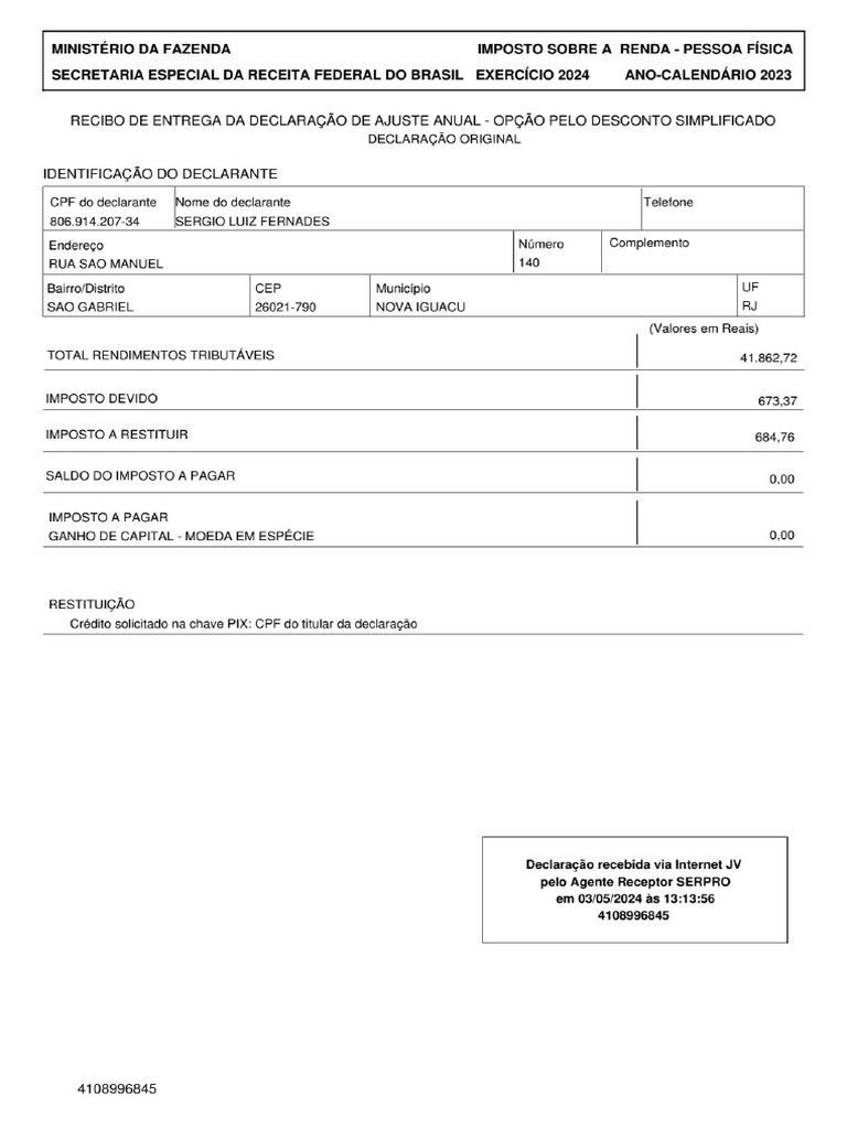 IRPF 2024 2023 Origi Imagem Recibo | PDF