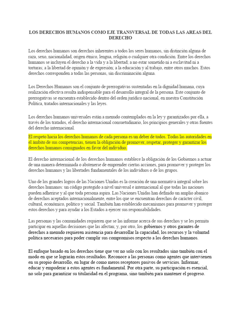 Los Derechos Humanos Como Eje Transversal de Todas Las Areas Del Derecho | PDF | Derechos ...