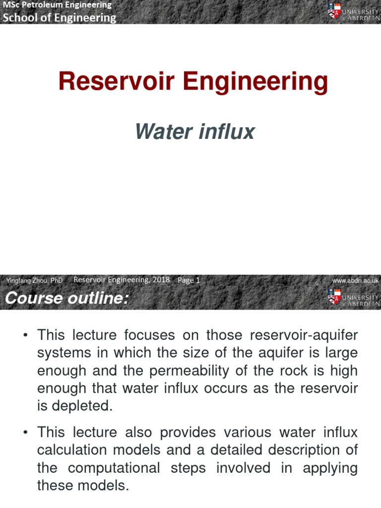 Reservoir Engineering-Water Influx | PDF | Petroleum Reservoir | Aquifer
