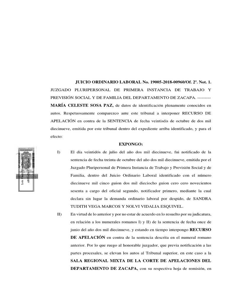 Minuta de Apelación | PDF | Apelación | Sentencia (ley)