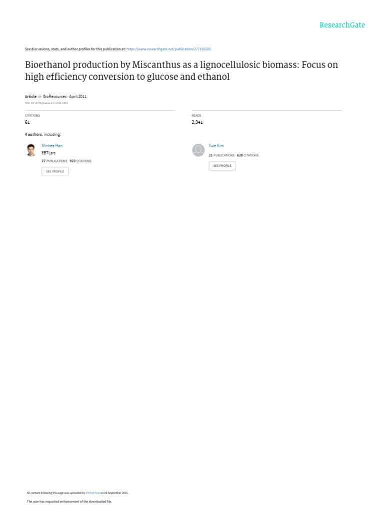 Bioethanol Production by Miscanthus As A Lignocell | PDF | Cellulose ...