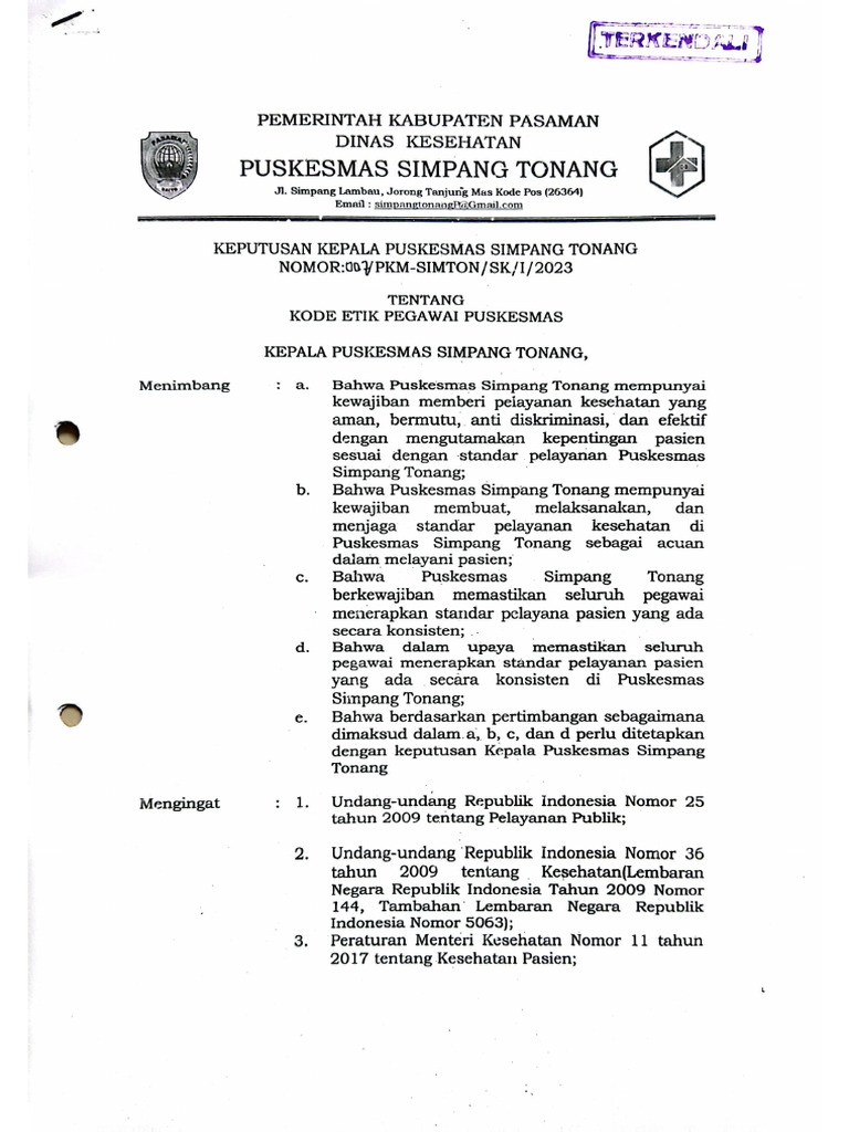 SK Kode Etik Pegawai | PDF