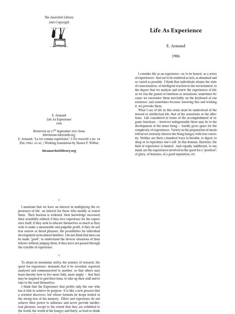 E Armand Life As Experience - LT | PDF | Experience | Cognition