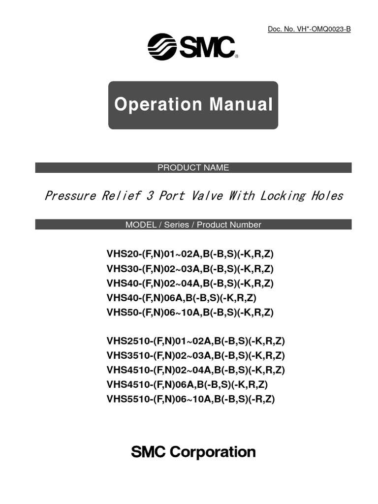 VHS30-03B - Valvula de Segurança Manual Serie Vhs-A-B - SMC | PDF ...