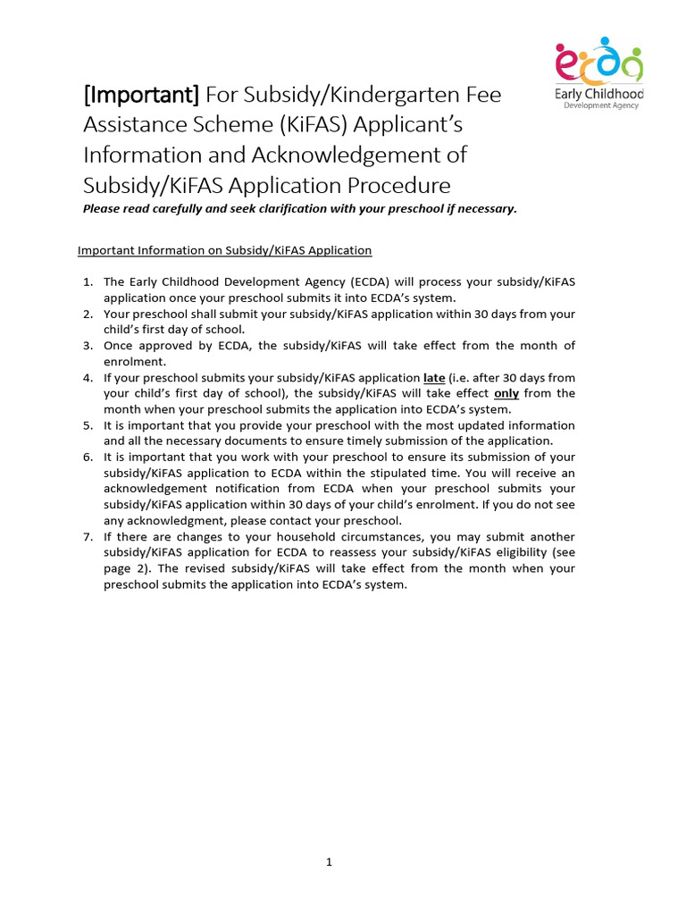 Parent's Acknowledgement of Subsidy KiFAS Application Procedure (1) - Flattened | PDF ...