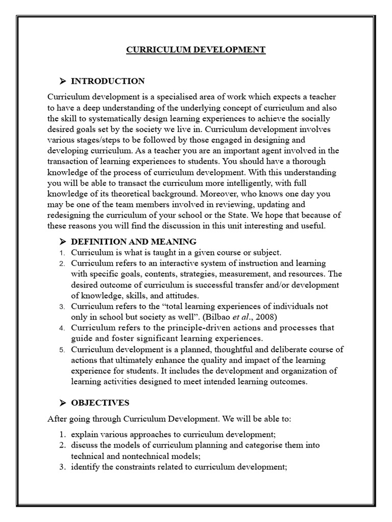 Understanding Curriculum Development | PDF | Curriculum | Learning