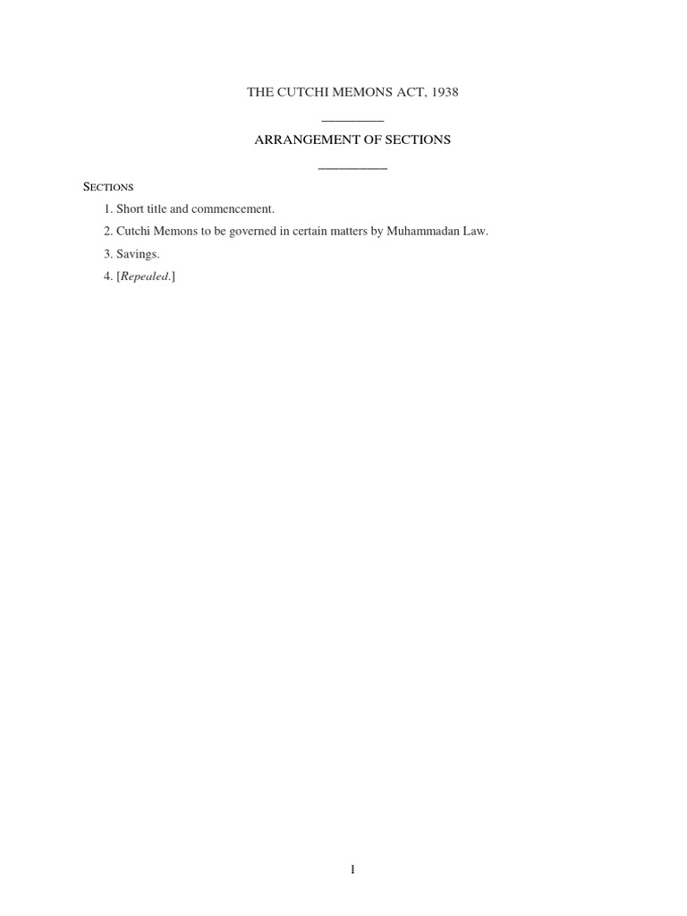 The Cutchi Memons Act, 1938 | PDF