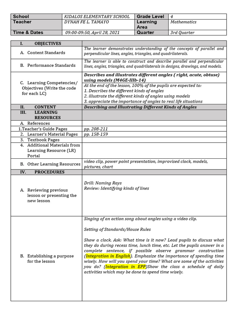 DLP Math 4 | PDF | Learning | Angle