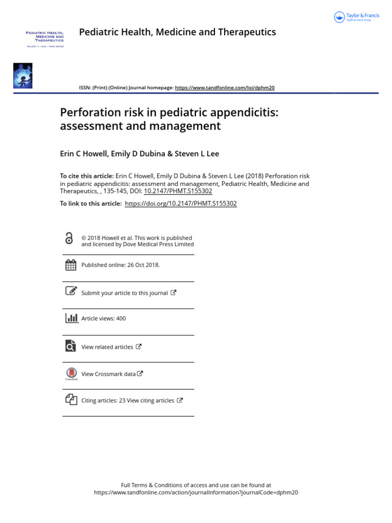 Perforation Risk in Pediatric Appendicitis Assessment and Management | Download Free PDF ...