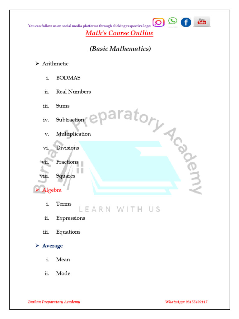 Course Outline IQ | PDF | Arithmetic | Mathematics