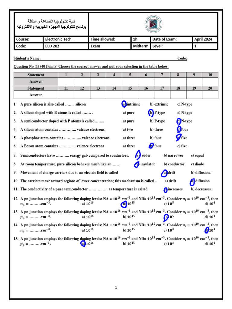 2024 - Midterm - Electronic Tech1-2 | PDF | Electrical Components | Electronic Engineering