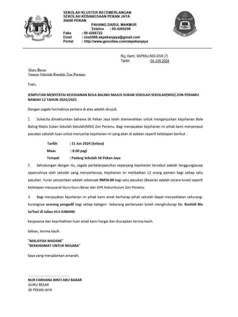 KEJOHANAN BOLA BALING ZON PERAMU 2024 | PDF