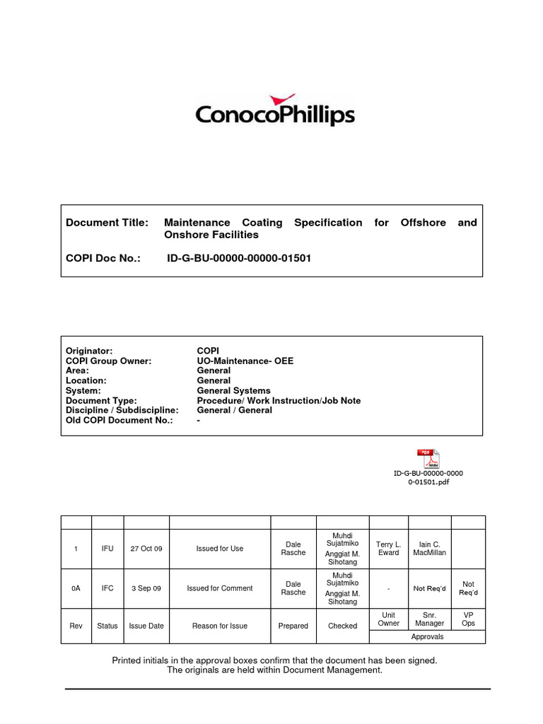 Maintenance Coating Specification for Offshore and Onshore Facilities ...