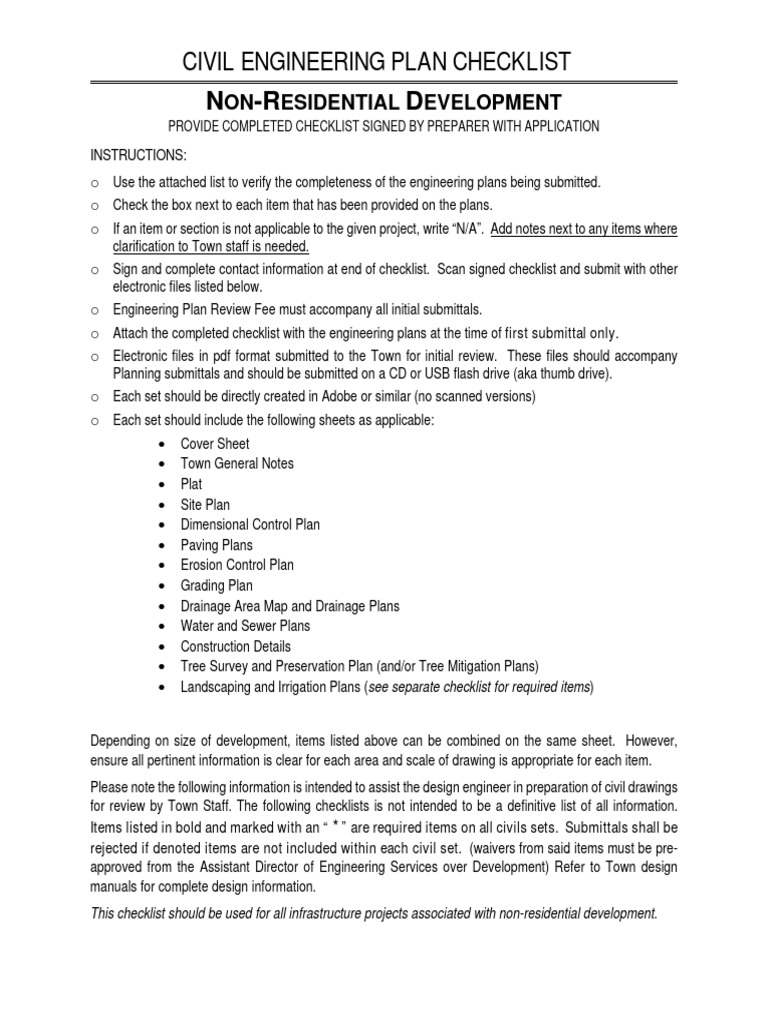 Civil Plans Civil Engineering Checklist (Non-residential) (PDF) | PDF | Contour Line | Sidewalk