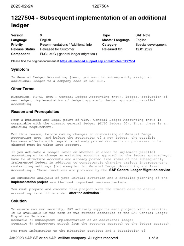 Subsequent Implementation of An Additional Ledger: Symptom | PDF ...