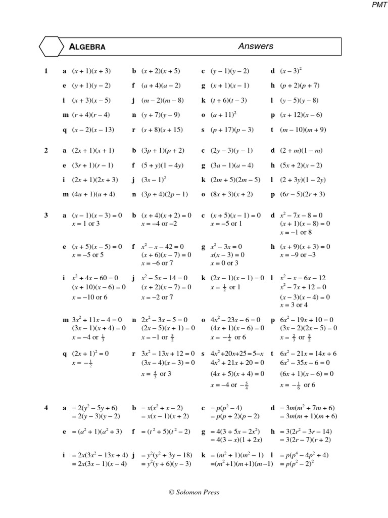 06b. Quadratics - Factorising - Answers | PDF