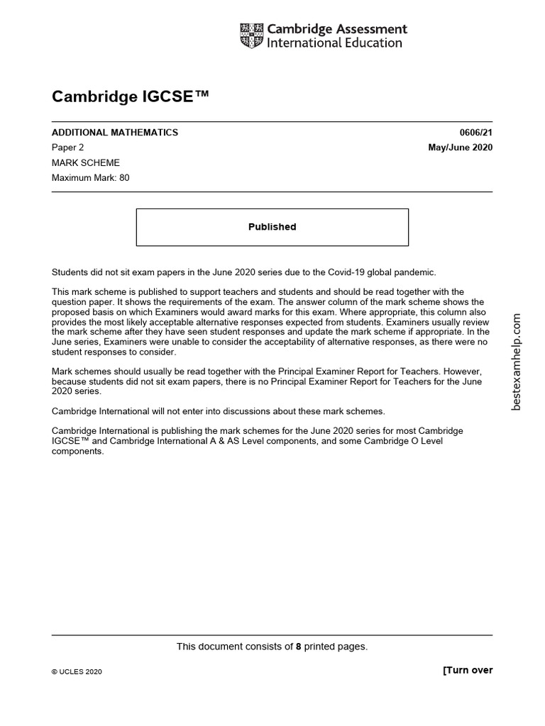 Cambridge IGCSE™: Additional Mathematics 0606/21 May/June 2020 | PDF ...