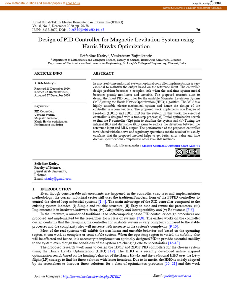Design of PID Controller For Magnetic Levitation System Using Harris Hawks Optimization | PDF ...