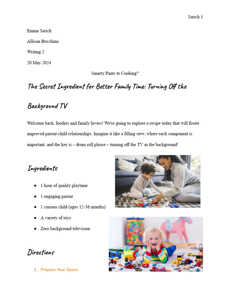 wp2 Unrevised - Emma Sarich 1 1 | PDF | Recipe | Methodology
