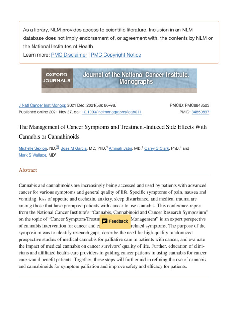 The Management Of Cancer Symptoms And Treatment Induced Side Effects