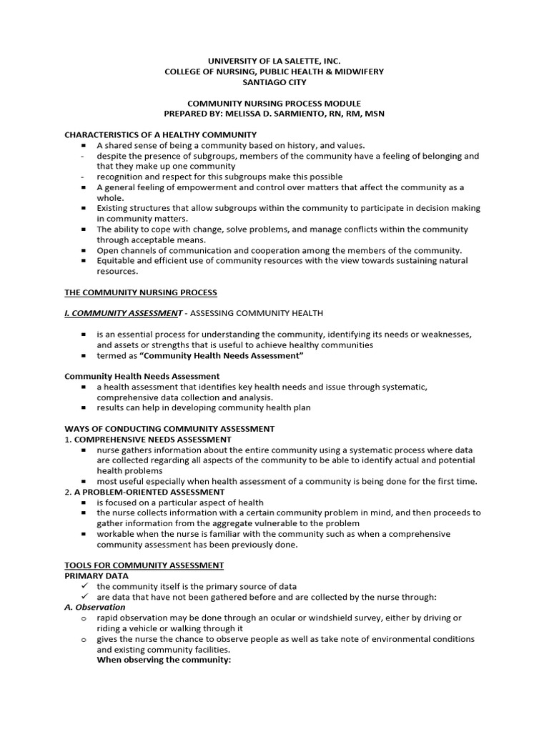 Community Nursing Process Module | PDF | Needs Assessment | Community